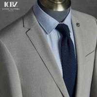 China Custom Business Suit for Men Wool Blend Light Gray Sizes S to 3XL for Wedding Groom Formal for sale
