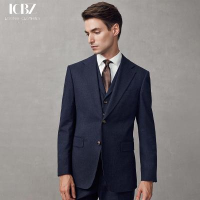 China Customizable Wool Blend Men Suit for Business Wedding Dark Blue Sizes S to 3XL for sale