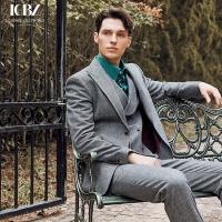China Custom Men's Wool Blend Gray Plaid Business Suit Jacket for Office Wear Sizes S to 3XL for sale
