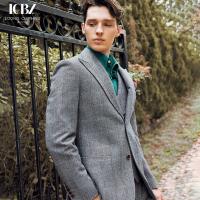 China Custom Men's Wool Blend Gray Plaid Business Suit Jacket for Office Wear Sizes S to 3XL for sale