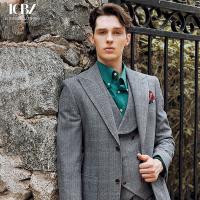 China Custom Men's Wool Blend Gray Plaid Business Suit Jacket for Office Wear Sizes S to 3XL for sale