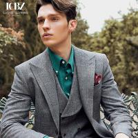 China Custom Men's Wool Blend Gray Plaid Business Suit Jacket for Office Wear Sizes S to 3XL for sale