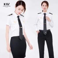 China Custom Polyester Cotton Long Sleeve Stewardess Uniform Shirt for Airline Crew Sizes S to 3XL for sale