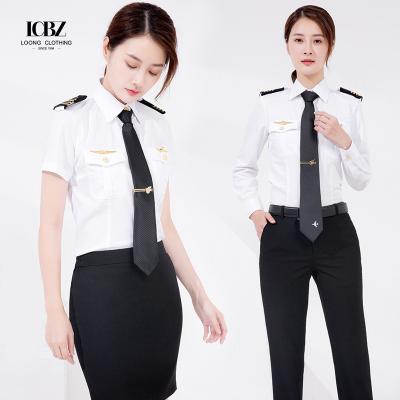 China Custom Polyester Cotton Long Sleeve Stewardess Uniform Shirt for Airline Crew Sizes S to 3XL for sale