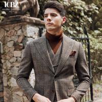 China Custom Brown Plaid Wool Suit for Men Formal Business Three Piece Suit Sizes S to 3XL for sale