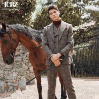 China Custom Brown Plaid Wool Suit for Men Formal Business Three Piece Suit Sizes S to 3XL for sale