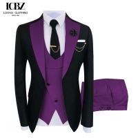 China Custom Double Breasted Men's 3 Piece Suit Set Large Size Wool Fabric Business Formal Wear for sale