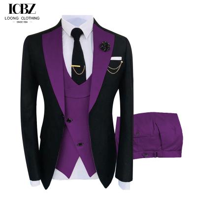 China Custom Double Breasted Men's 3 Piece Suit Set Large Size Wool Fabric Business Formal Wear for sale
