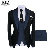 China Custom Double Breasted Men's 3 Piece Suit Set Large Size Wool Fabric Business Formal Wear for sale