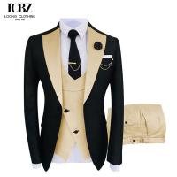 China Custom Double Breasted Men's 3 Piece Suit Set Large Size Wool Fabric Business Formal Wear for sale