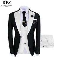 China Custom Double Breasted Men's 3 Piece Suit Set Large Size Wool Fabric Business Formal Wear for sale