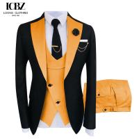 China Custom Double Breasted Men's 3 Piece Suit Set Large Size Wool Fabric Business Formal Wear for sale
