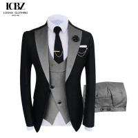 China Custom Double Breasted Men's 3 Piece Suit Set Large Size Wool Fabric Business Formal Wear for sale