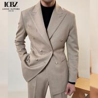 China Custom Men's Double Breasted Suit 500g Heavyweight Wool Blend for Business Casual Wear for sale