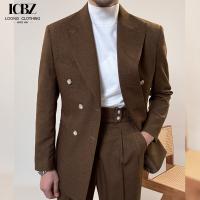 China Custom Men's Double Breasted Suit 500g Heavyweight Wool Blend for Business Casual Wear for sale