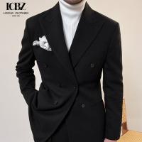 China Custom Men's Double Breasted Suit 500g Heavyweight Wool Blend for Business Casual Wear for sale