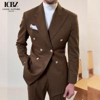 China Custom Men's Double Breasted Suit 500g Heavyweight Wool Blend for Business Casual Wear for sale