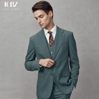 China Custom Slim Fit Business Suit Jacket Grass Green Wool Silk Fabric Men Sizes S to 3XL for sale