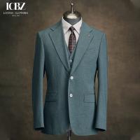 China Custom Slim Fit Business Suit Jacket Grass Green Wool Silk Fabric Men Sizes S to 3XL for sale