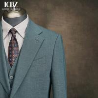 China Custom Slim Fit Business Suit Jacket Grass Green Wool Silk Fabric Men Sizes S to 3XL for sale