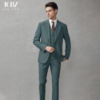 China Custom Slim Fit Business Suit Jacket Grass Green Wool Silk Fabric Men Sizes S to 3XL for sale