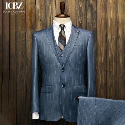 China Custom Blue Striped Woven Men Suit for Wedding Groom Custom Logo Sizes S to 3XL for sale