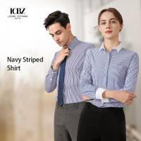 China Work Office Formal Navy 100% Cotton Strip Button Down Shirts Custom Contrast Color for sale
