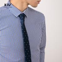 China Work Office Formal Navy 100% Cotton Strip Button Down Shirts Custom Contrast Color for sale