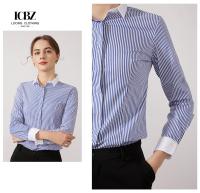 China Work Office Formal Navy 100% Cotton Strip Button Down Shirts Custom Contrast Color for sale