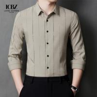 China Men's Business Casual Slim Fit Striped Ice Silk Shirt XXL to 10XL Iron-Free for sale