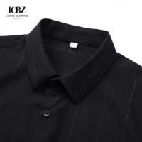 China Men's Business Casual Slim Fit Striped Ice Silk Shirt XXL to 10XL Iron-Free for sale