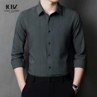 China Men's Business Casual Slim Fit Striped Ice Silk Shirt XXL to 10XL Iron-Free for sale