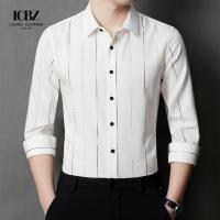 China Men's Business Casual Slim Fit Striped Ice Silk Shirt XXL to 10XL Iron-Free for sale