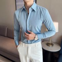 China Slim Fit Business Dress Shirt 75% Polyester 21% Viscose 4% Spandex Men Casual Button Down S-4XL for sale