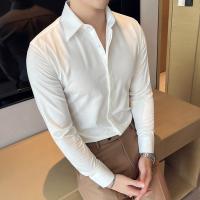 China Slim Fit Business Dress Shirt 75% Polyester 21% Viscose 4% Spandex Men Casual Button Down S-4XL for sale