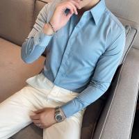 China Slim Fit Business Dress Shirt 75% Polyester 21% Viscose 4% Spandex Men Casual Button Down S-4XL for sale