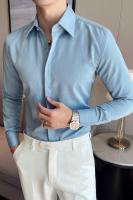 China Slim Fit Business Dress Shirt 75% Polyester 21% Viscose 4% Spandex Men Casual Button Down S-4XL for sale