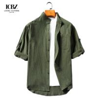 China Solid Pattern Formal Men's Shirt Long-Sleeved Cotton Linen Chinese Style Loose Coat for sale