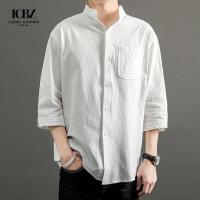 China Solid Pattern Formal Men's Shirt Long-Sleeved Cotton Linen Chinese Style Loose Coat for sale