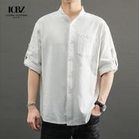 China Solid Pattern Formal Men's Shirt Long-Sleeved Cotton Linen Chinese Style Loose Coat for sale