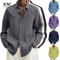 China Men Cotton Linen Loose Button Down Long Sleeve Shirt Custom Size Available for sale
