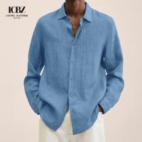 China Men Cotton Linen Loose Button Down Long Sleeve Shirt Custom Size Available for sale