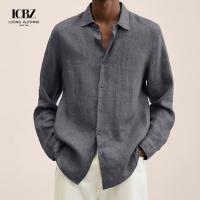 China Men Cotton Linen Loose Button Down Long Sleeve Shirt Custom Size Available for sale