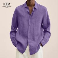 China Men Cotton Linen Loose Button Down Long Sleeve Shirt Custom Size Available for sale