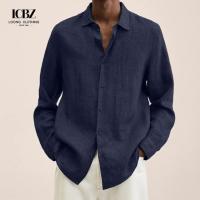 China Men Cotton Linen Loose Button Down Long Sleeve Shirt Custom Size Available for sale