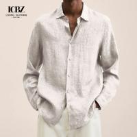 China Men Cotton Linen Loose Button Down Long Sleeve Shirt Custom Size Available for sale