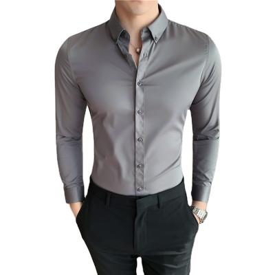 China Men's Business Casual Long Sleeve Slim Fit Shirt Plain Solid Office Wear 100 Cotton for sale