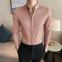 China Men's Business Casual Long Sleeve Slim Fit Shirt Plain Solid Office Wear 100 Cotton for sale