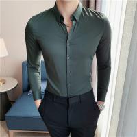 China Men's Business Casual Long Sleeve Slim Fit Shirt Plain Solid Office Wear 100 Cotton for sale