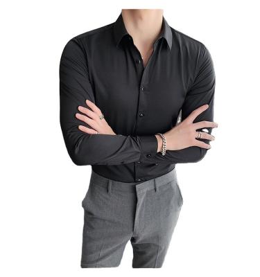 China Men's Slim Fit Solid Color Formal Shirt Viscose Polyester Spandex 65% 33% 2% for sale